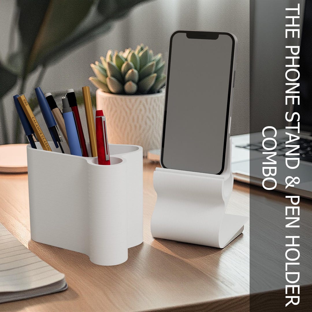 Modern 3D Printed Cell Phone Stand & Pen Holder Combo - Etsy