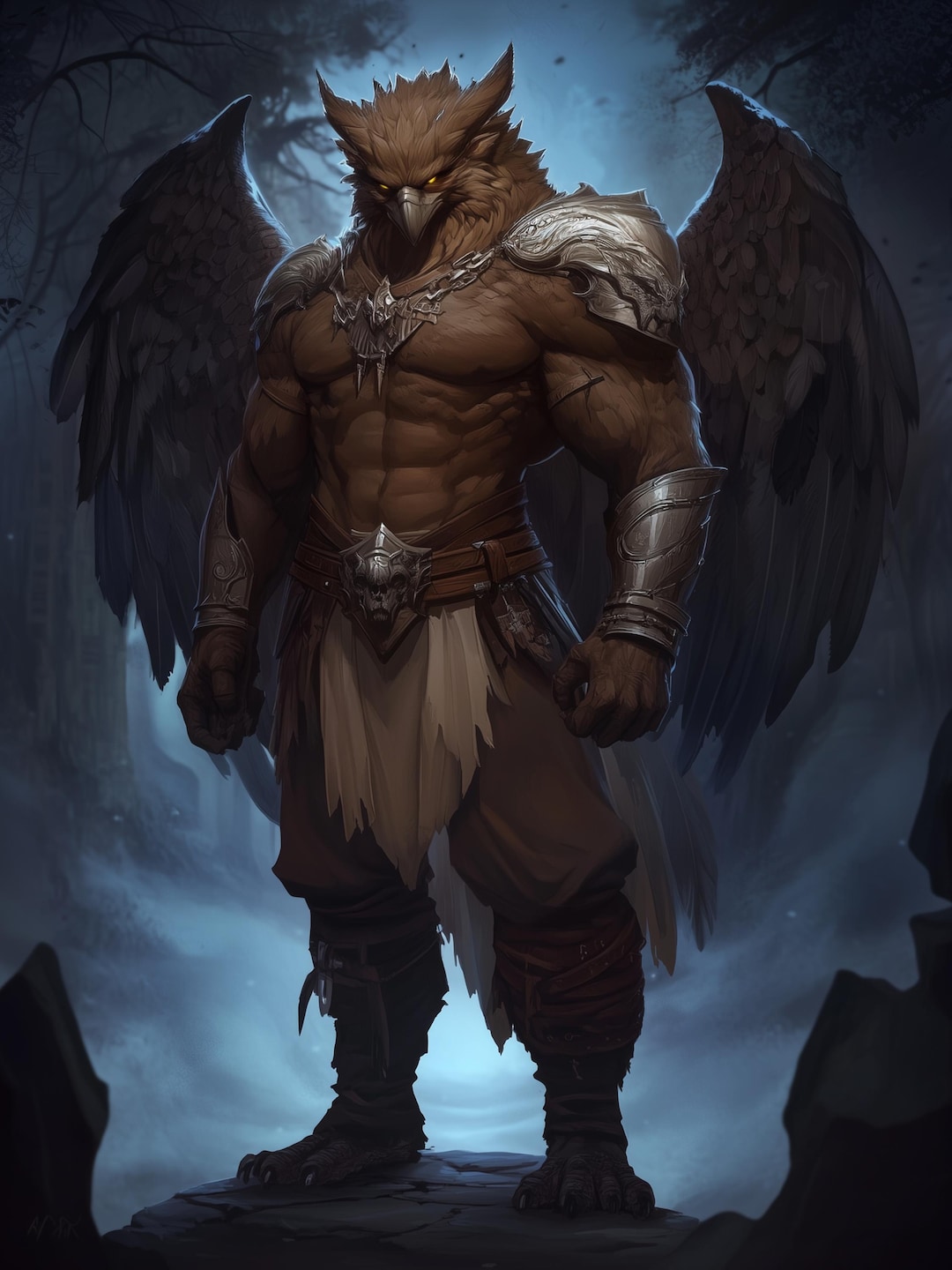Owlin Barbarian Reference Art, Owl Humanoid Fighter Illustration ...