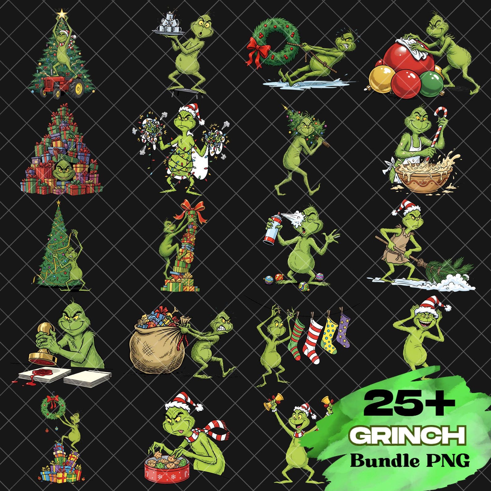 Der Grinch PNG-Dateien, Grinch Weihnachten Png-Bundle, Mega Bundle PNG ...