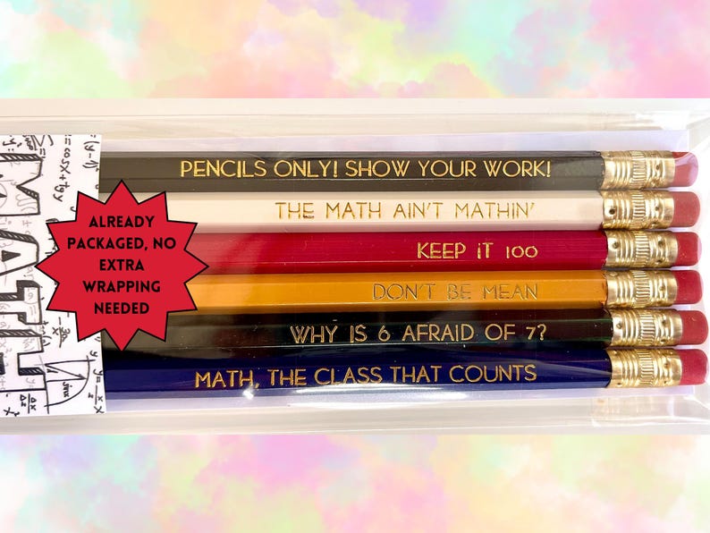Math Teacher Pencil Set - Fun Math Sayings - Hot Foil Stamped Pencils ...
