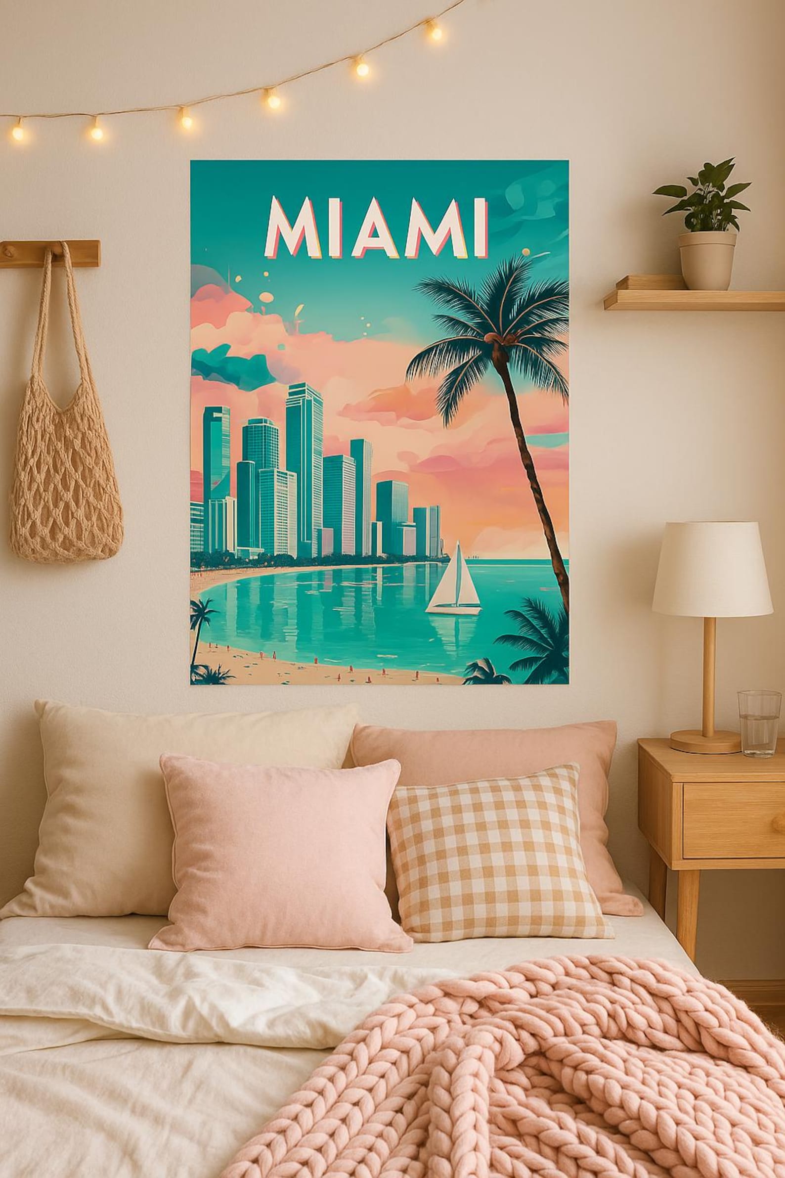 Vibrant Miami Beach Digital Poster | Retro Skyline Art Print | Tropical ...