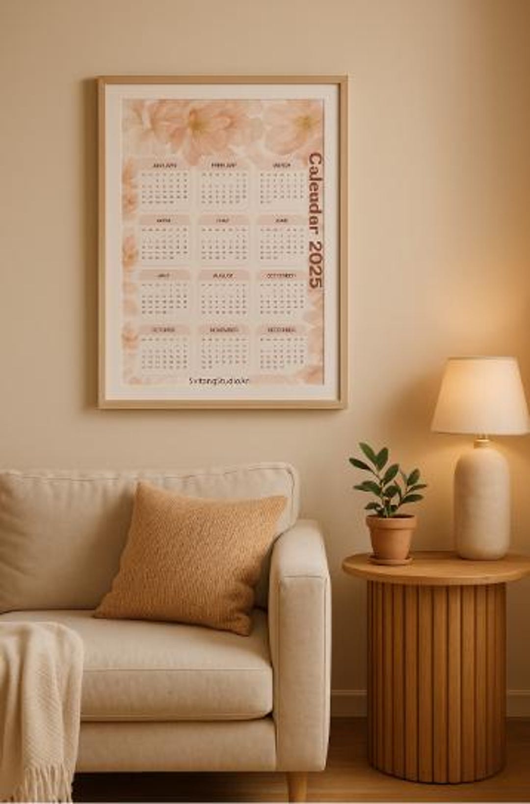2025 Floral Wall Calendar Printable | One Page Yearly Calendar | Pastel ...