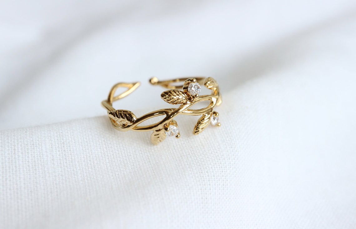 Dainty Vines Ring Olive Ring Gold Leaf Branch Ring With | Etsy