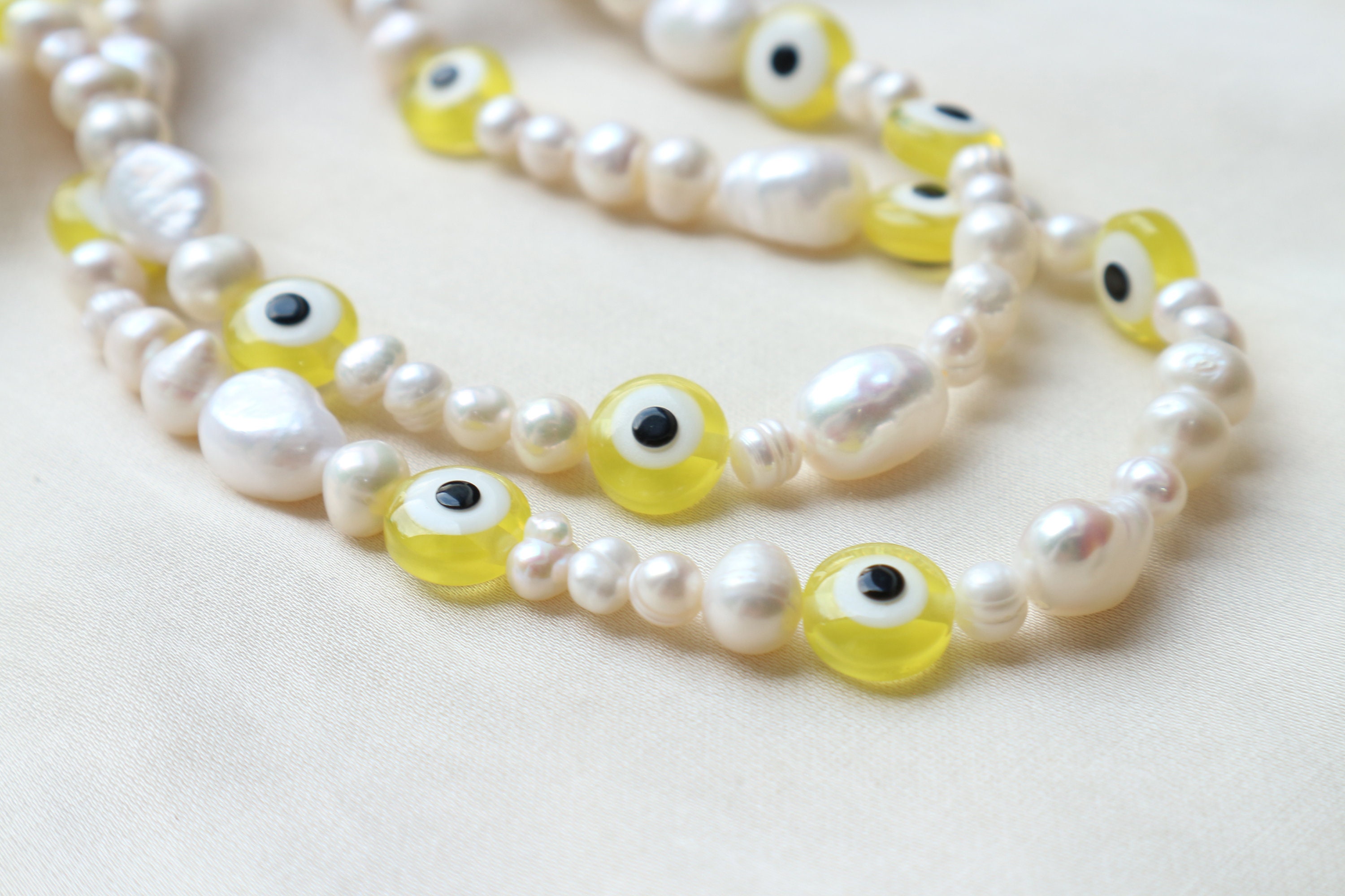 Evil Eye With Freshwater Pearl Choker Evil Eye Necklace - Etsy