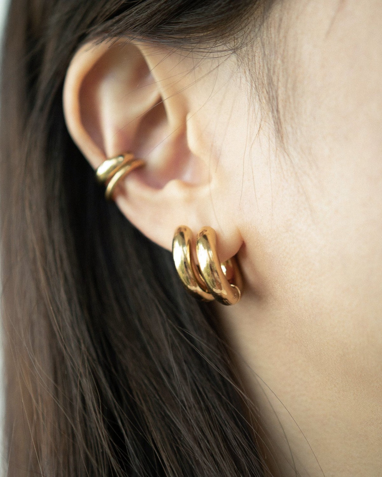 Chunky Hinged Gold Hoop, Classic Gold Hoop Earrings, Thick Gold Hoop ...