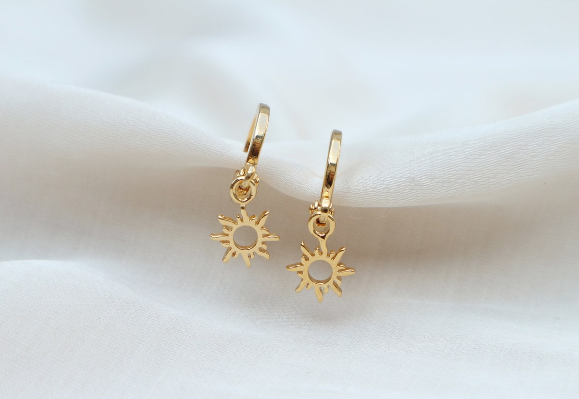 Tiny Sun Hoop Earrings Gold Sun Earrings Gold Sun Huggie | Etsy