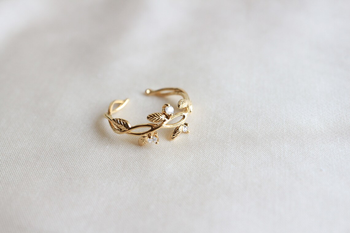 Dainty Vines Ring Olive Ring Gold Leaf Branch Ring With | Etsy