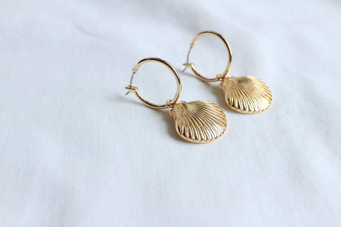 Gold Shell Hoop Earrings Statement Shell Earrings Beach | Etsy