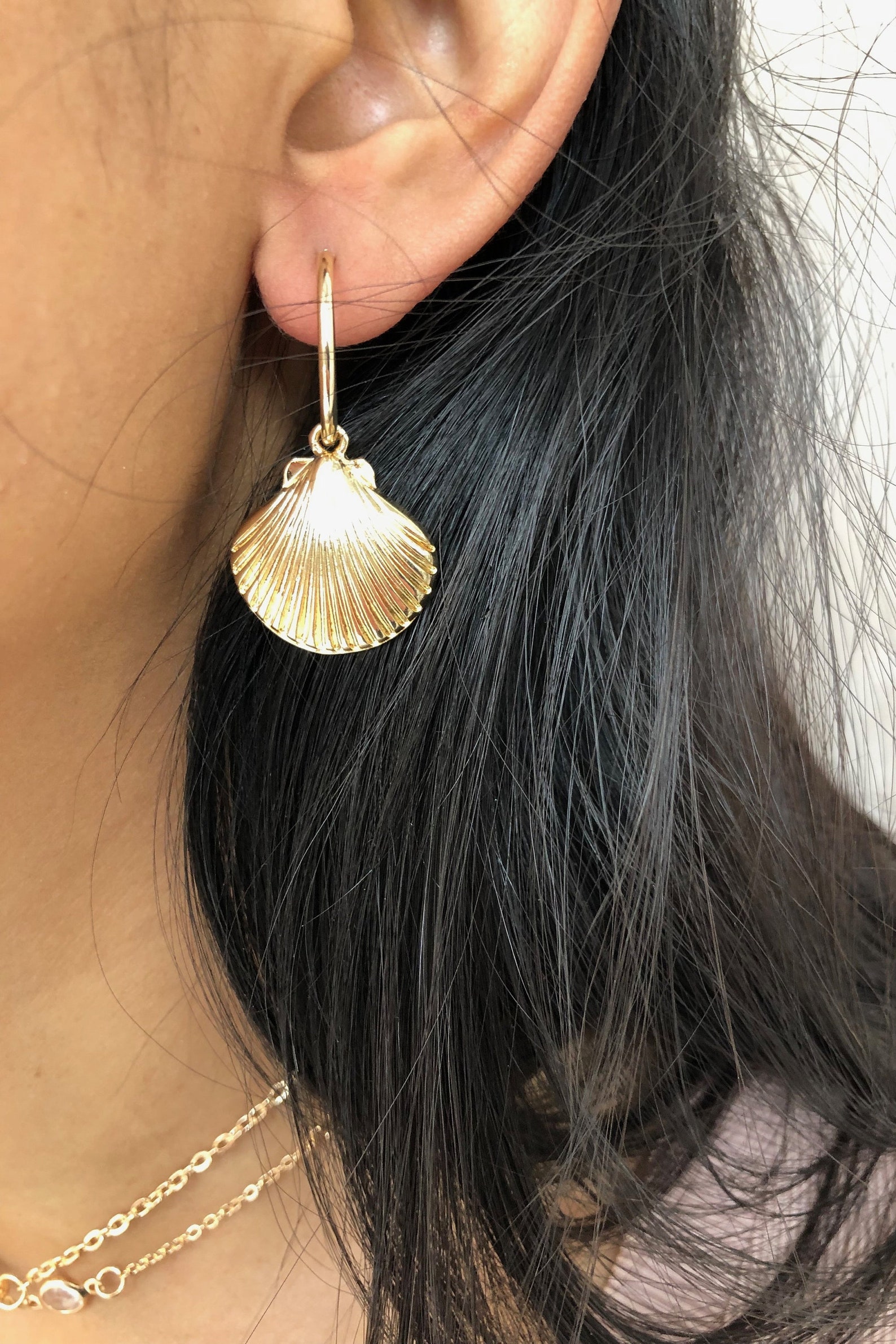Gold Shell Hoop Earrings, Statement Shell Earrings, Beach Earrings ...