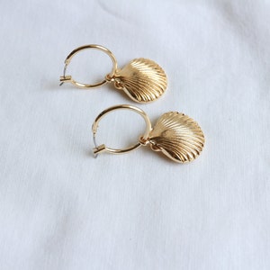 Gold Shell Hoop Earrings Statement Shell Earrings Beach | Etsy