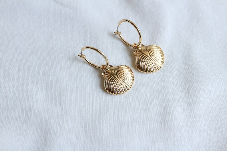 Gold Shell Hoop Earrings Statement Shell Earrings Beach | Etsy