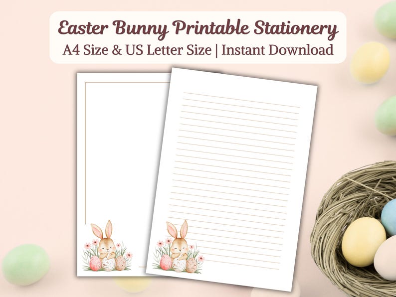 Easter Bunny Printable Stationery Paper Set | Cute Bunny Letter Writing ...