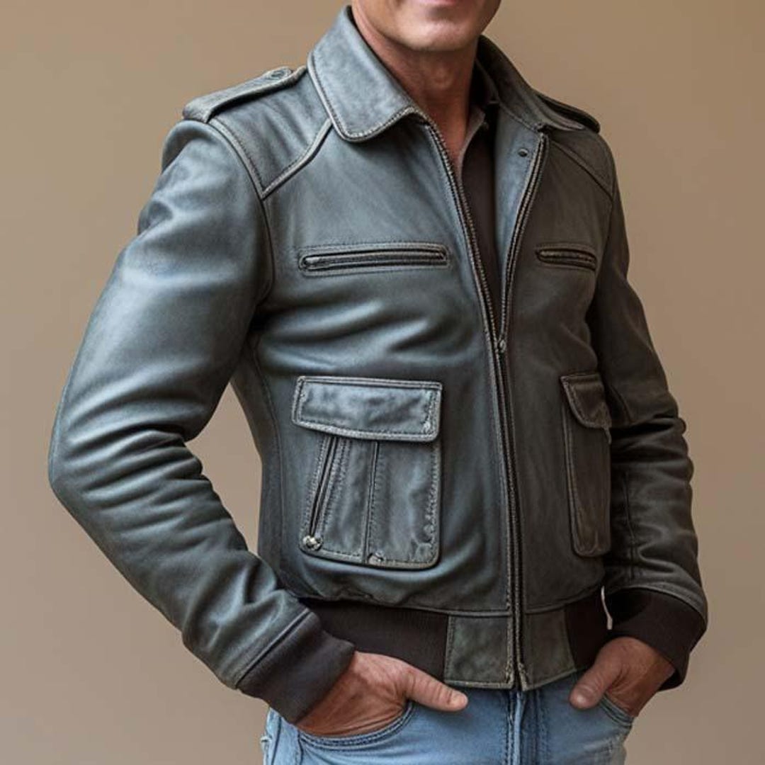 Pilot Bomber Leather Jacket for Men | Brown Aviator Bomber Jacket | All ...