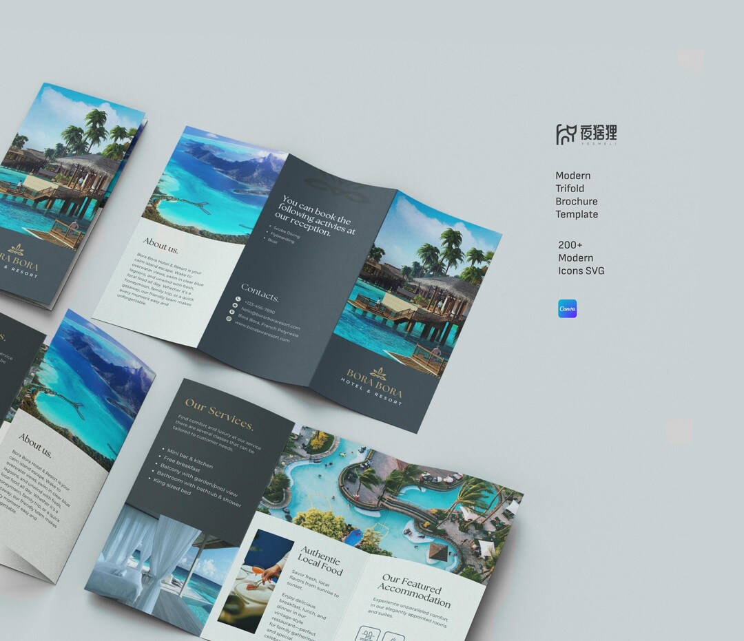Luxury Resort Trifold Brochure Template | Editable Travel Flyer ...