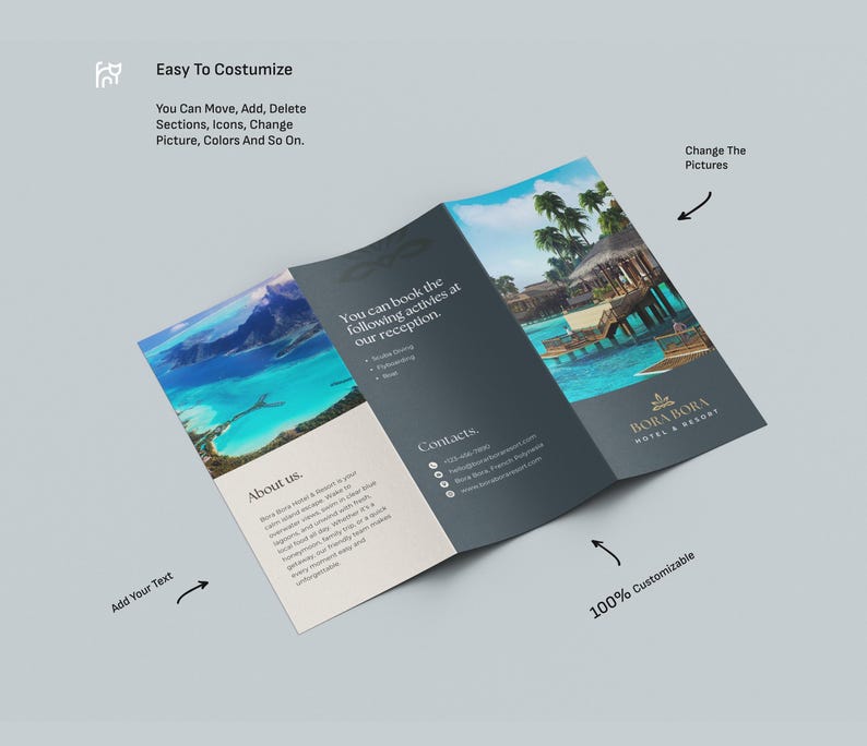 Luxury Resort Trifold Brochure Template | Editable Travel Flyer ...