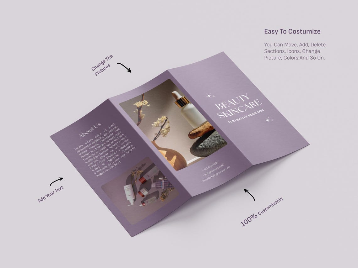 Editable Skincare Trifold Brochure Template: Medspa, Beauty Salon ...
