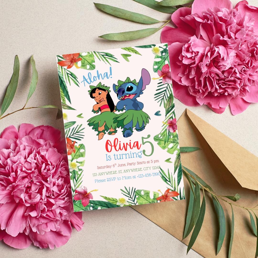 Lilo and Stitch Birthday Invitation, Tropical Luau Party, Editable Lilo ...