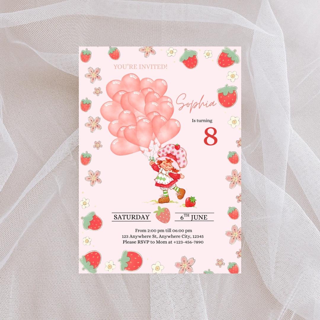 Strawberry Shortcake Birthday Invitation Editable Template Girl Party