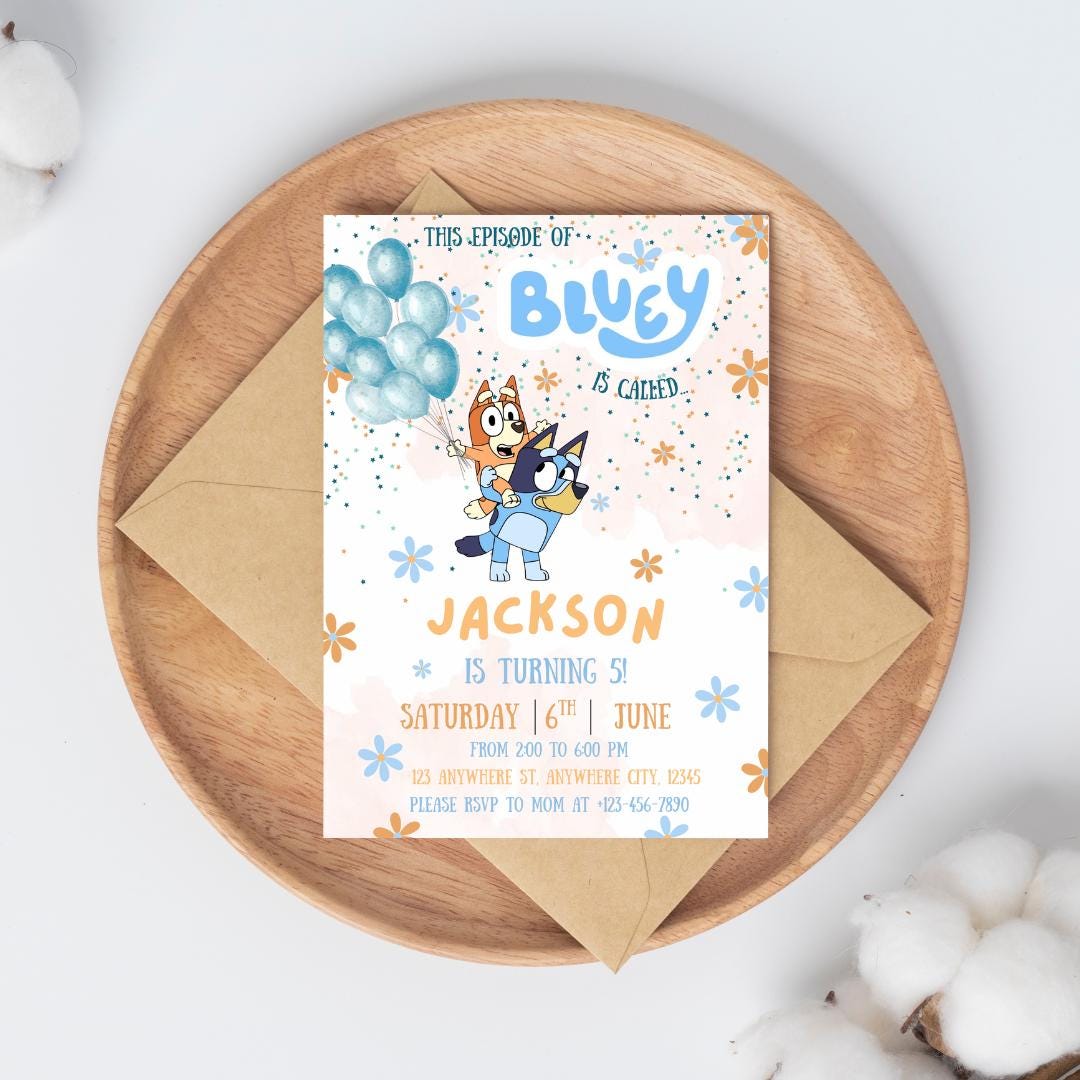 Bluey Birthday Invitation, Editable Bluey Party Invite, Bluey Theme ...