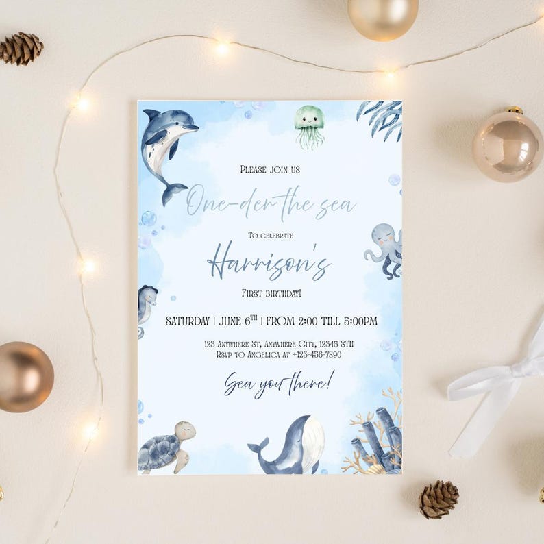 Under the Sea First Birthday Invitation, Ocean Theme, Printable Invite ...