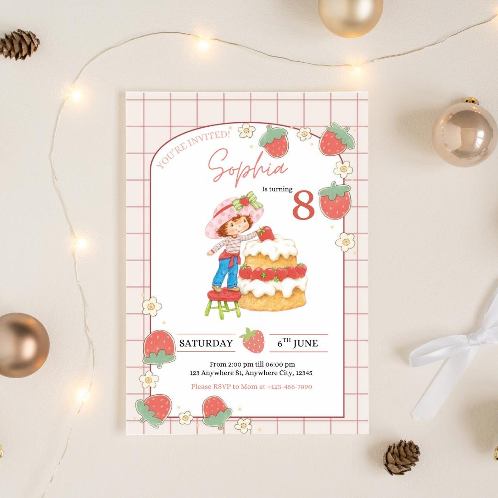 Strawberry Shortcake Birthday Invitation, Editable Girl Party Invite ...