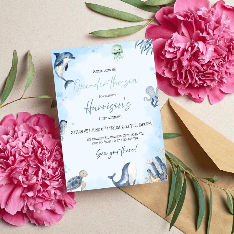 Under the Sea First Birthday Invitation, Ocean Theme, Printable Invite ...