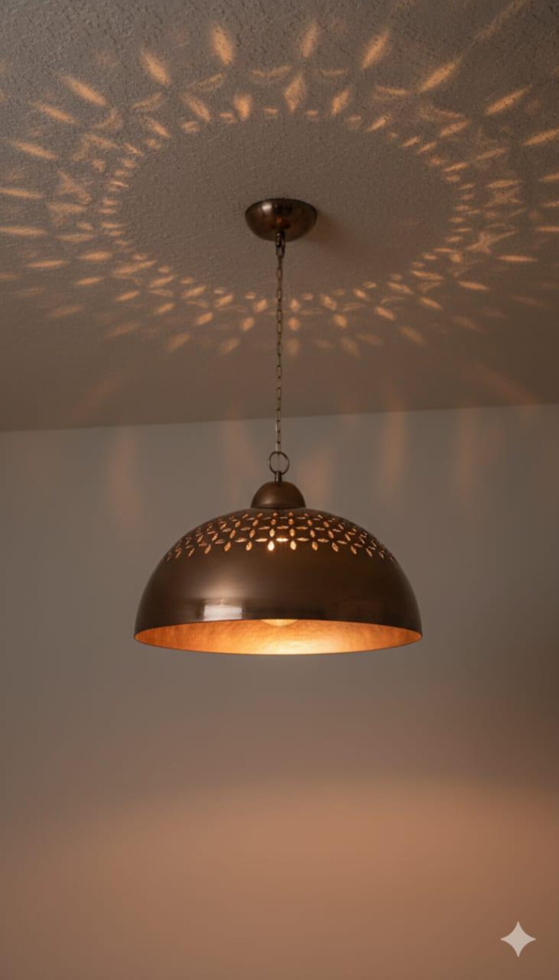 Handmade Moroccan Copper Pendant Light – Brown Patina Perforated ...