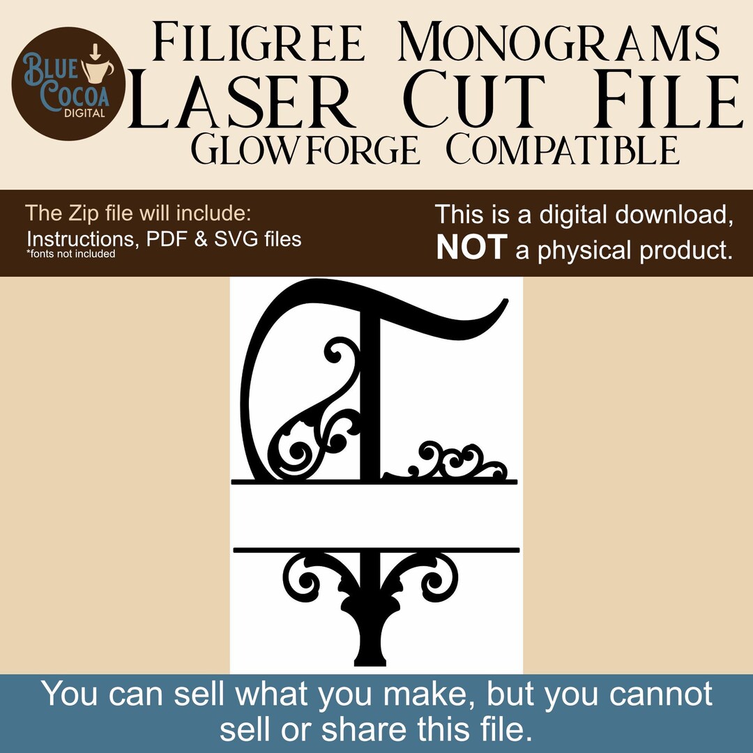 Filigree Monogram | Letter T | Vector File | Glowforge Compatible - Etsy