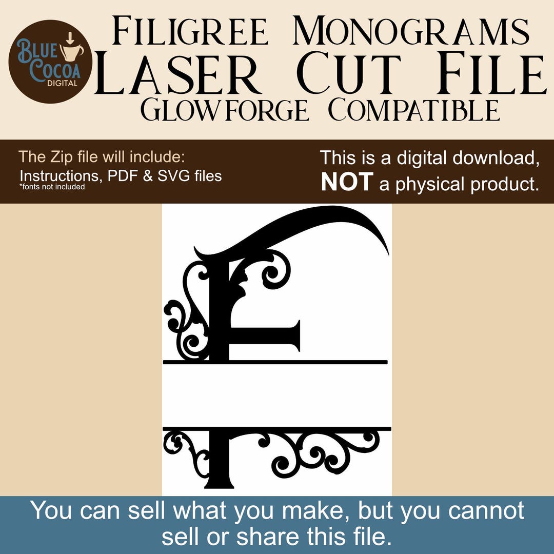 Filigree Monogram | Letter F | Vector File | Glowforge Compatible - Etsy