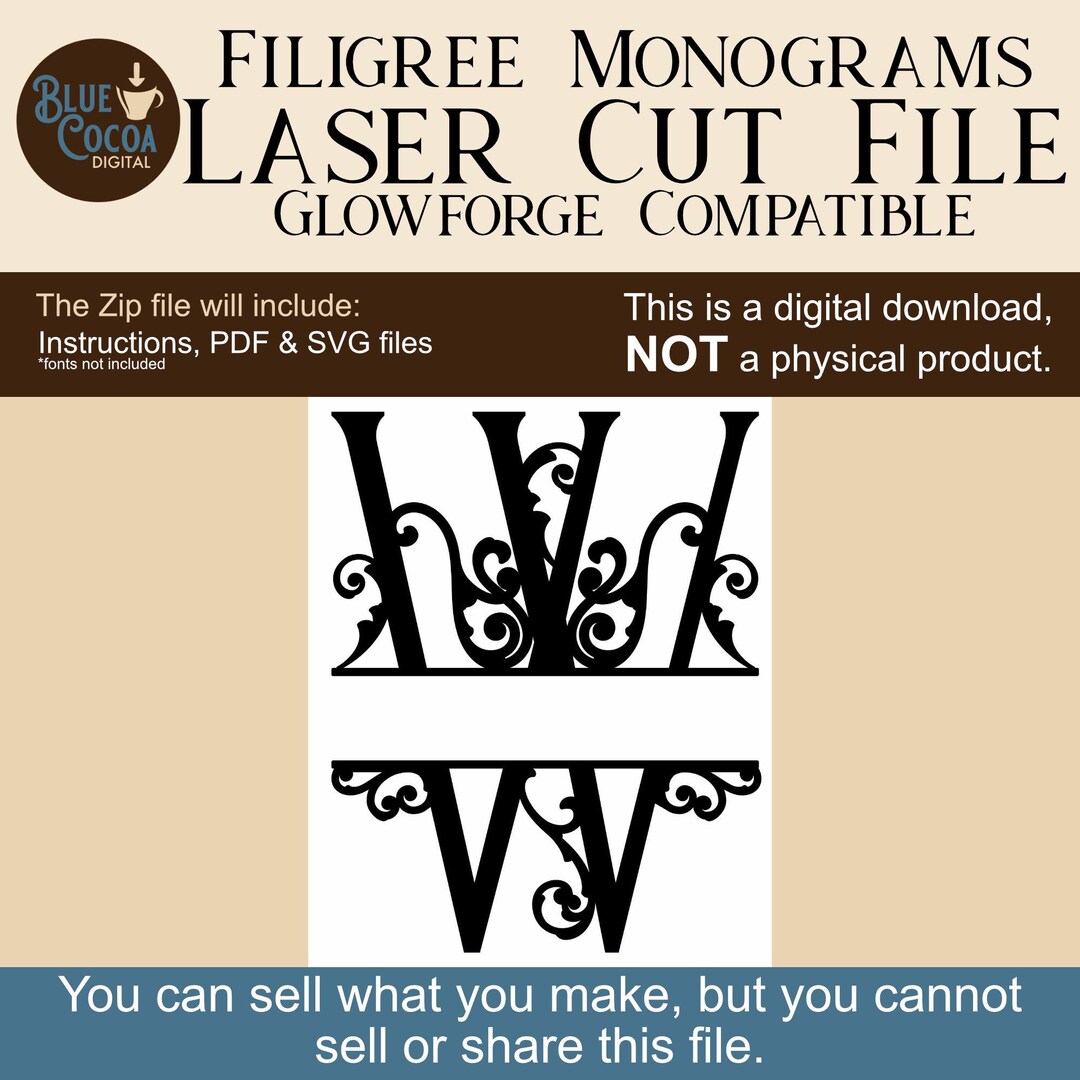 Filigree Monogram | Letter W | Vector File | Glowforge Compatible - Etsy
