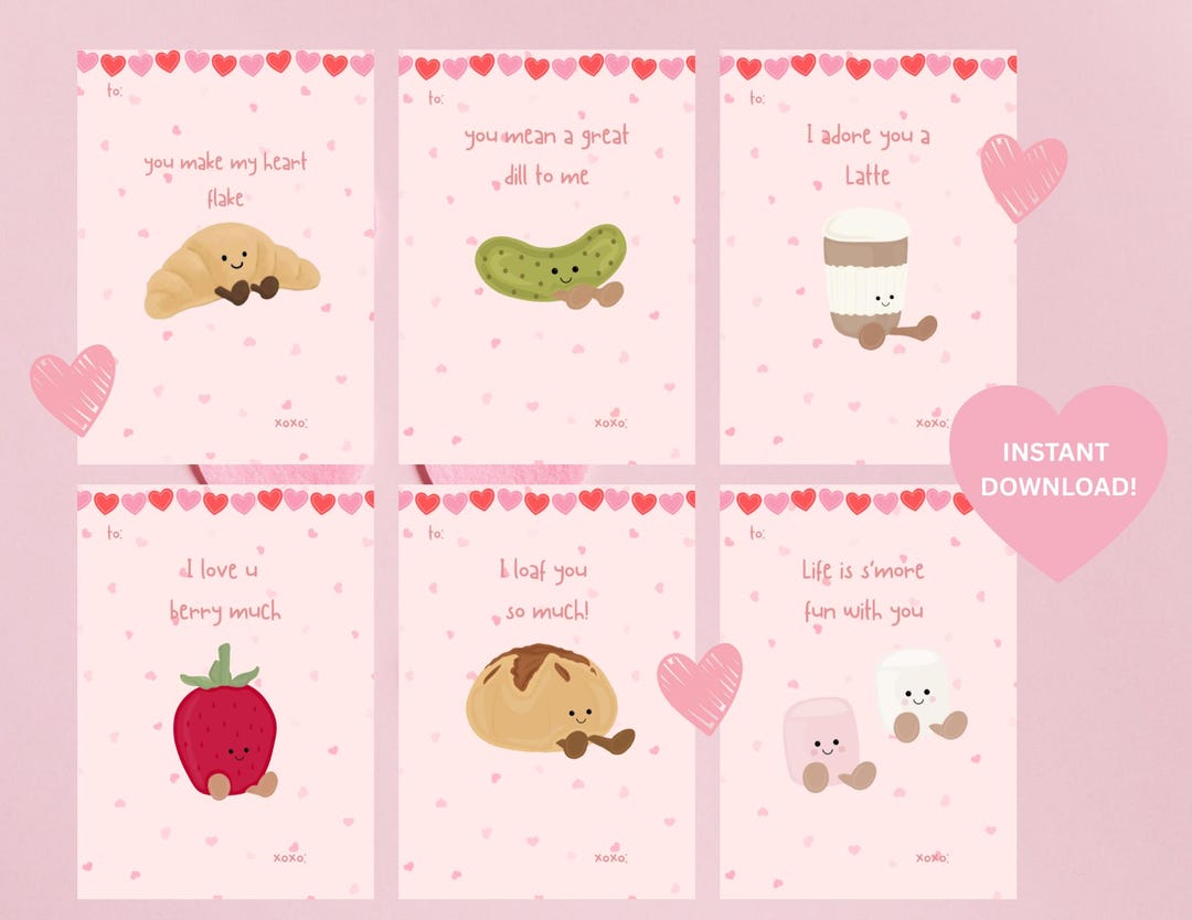 Funny Food Jellycat Pun Valentine's Day Cards, Printable Mini Card ...