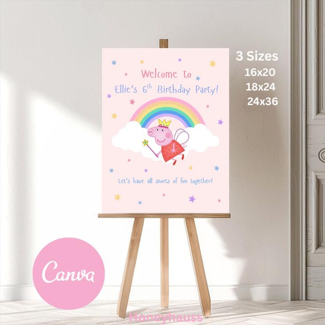 Peppa Pig Birthday Party Welcome Sign, Editable and Printable - Etsy UK