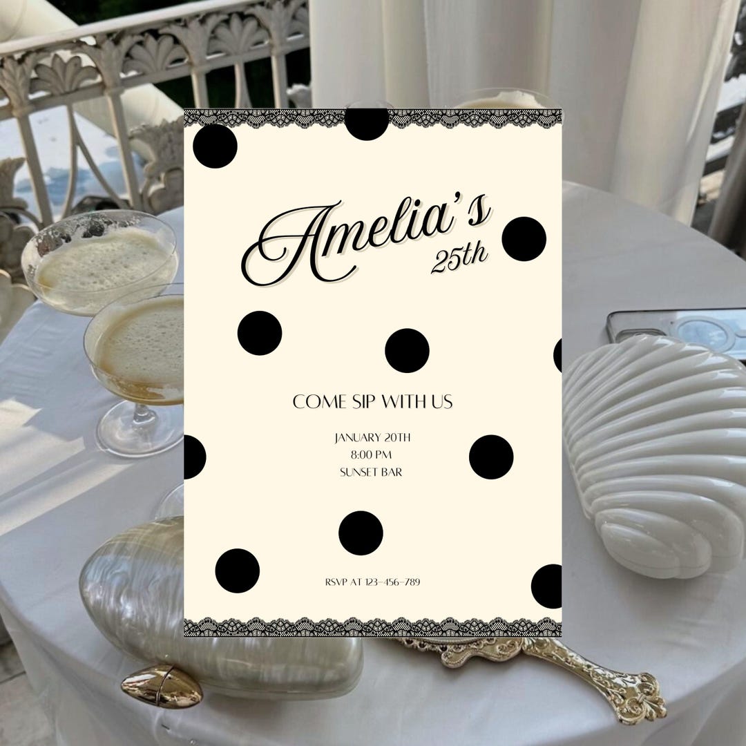 Party Invitation, Retro Polka Dot Digital Invitation, Template, Girl's ...