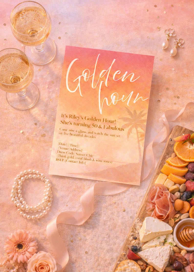 50th Birthday Invitation for Her | Golden Hour Theme | Elegant Adult ...