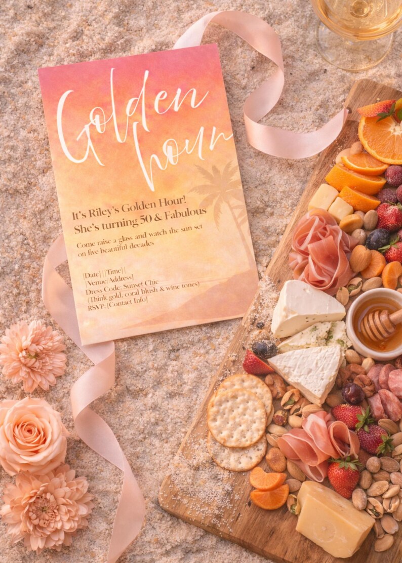 50th Birthday Invitation for Her | Golden Hour Theme | Elegant Adult ...