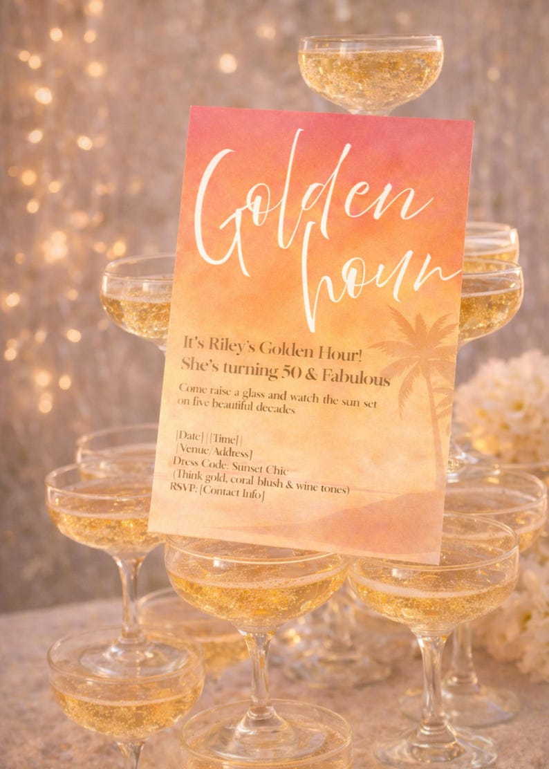 50th Birthday Invitation for Her | Golden Hour Theme | Elegant Adult ...