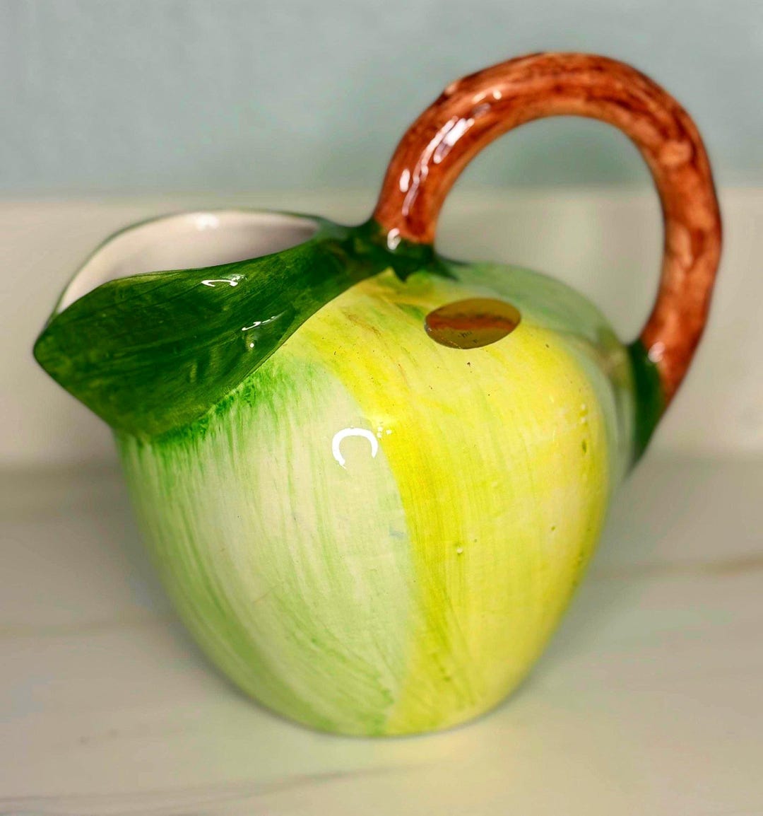 VINTAGE Hand Painted Green Apple Water Pitcher - Etsy
