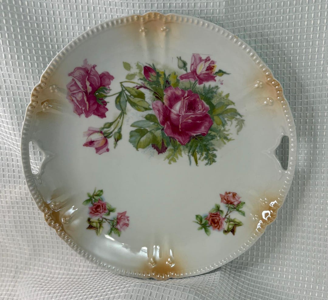 German Porcelain Cake Plate, Pink and Green Shabby Chic - Etsy