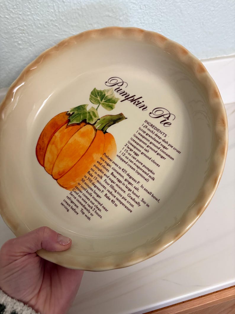 Vintage Ceramic Pumpkin Pie Plate With Recipe - Etsy