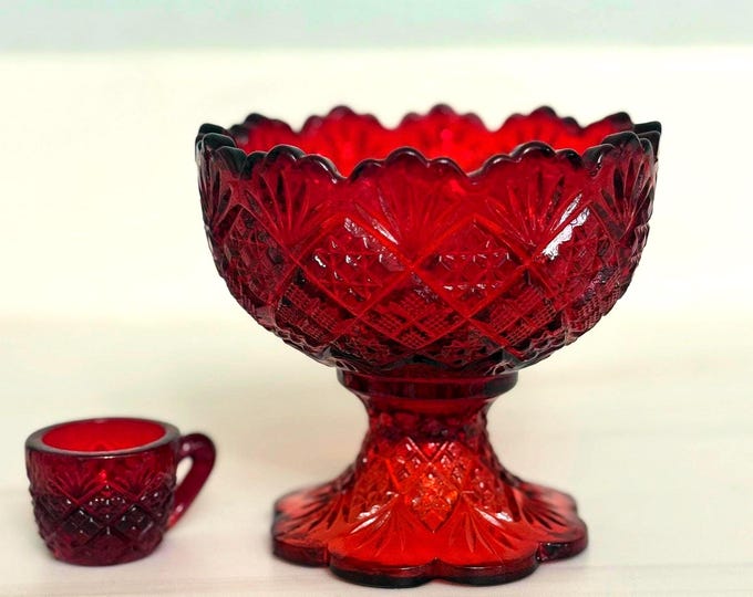 Vintage Westmoreland Ruby Red Miniature Punch Bowl With 1 Mini Cup - Etsy