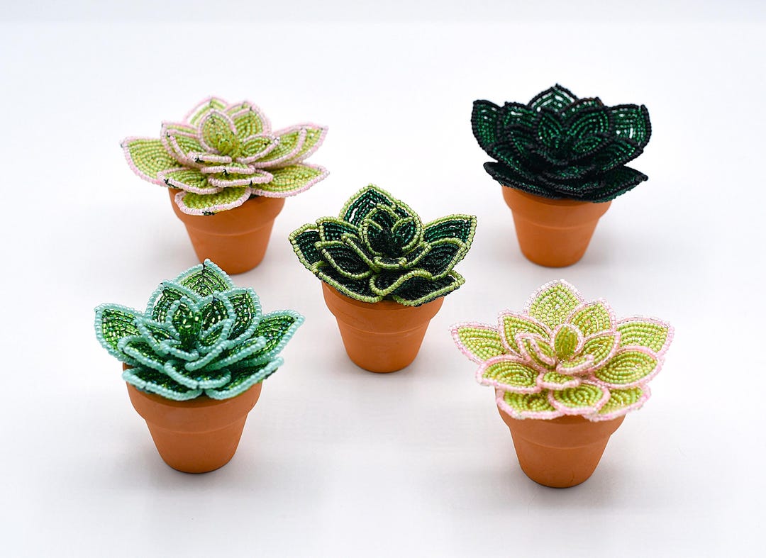Handmade Beaded Succulent in Terracotta Pot: Forever Faux Plant Decor ...