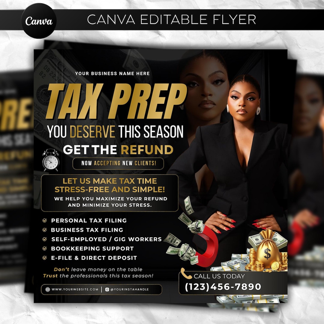 Tax Prep Service Flyer Template, Editable Canva Design (digital ...