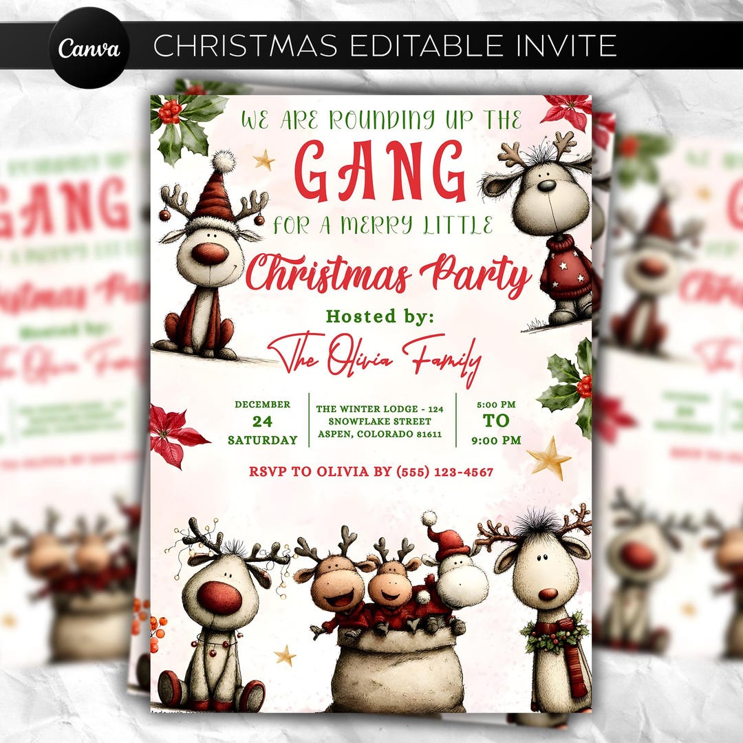 Editable Reindeer Christmas Party Invitation, Kids Holiday Invite, We ...