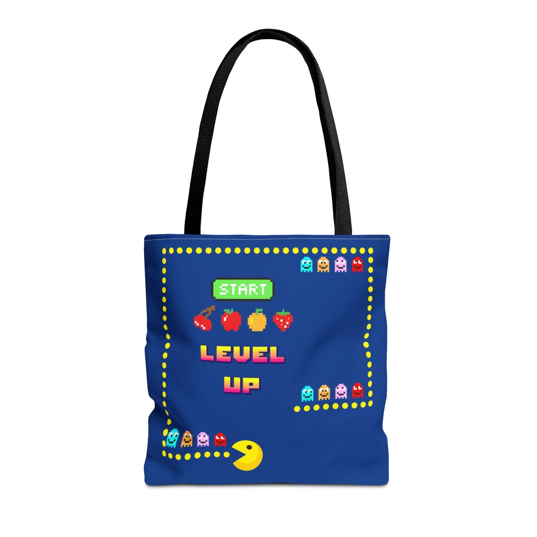 Retro Gaming Tote Bag - Level Up, Pac-man Inspired, Gamer Gift, Fun ...