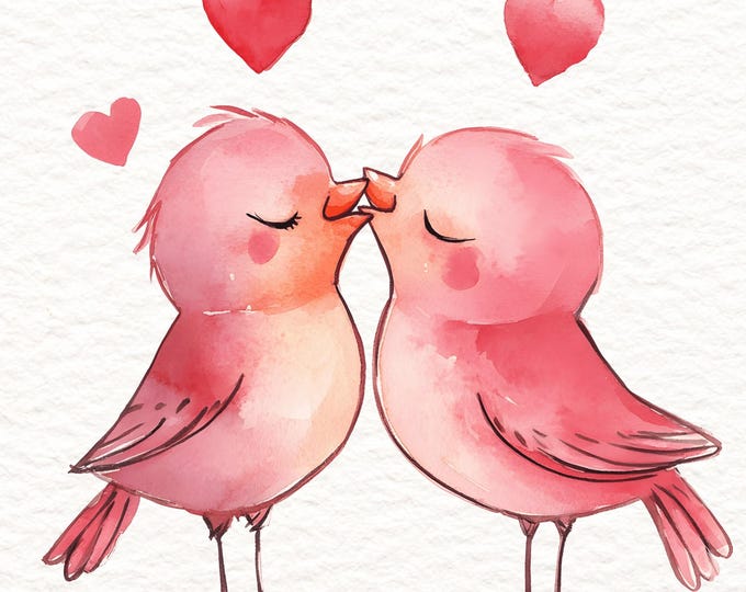 12 PNG Valentine Birds Clipart • Whimsical Love Birds • Pink Romantic ...