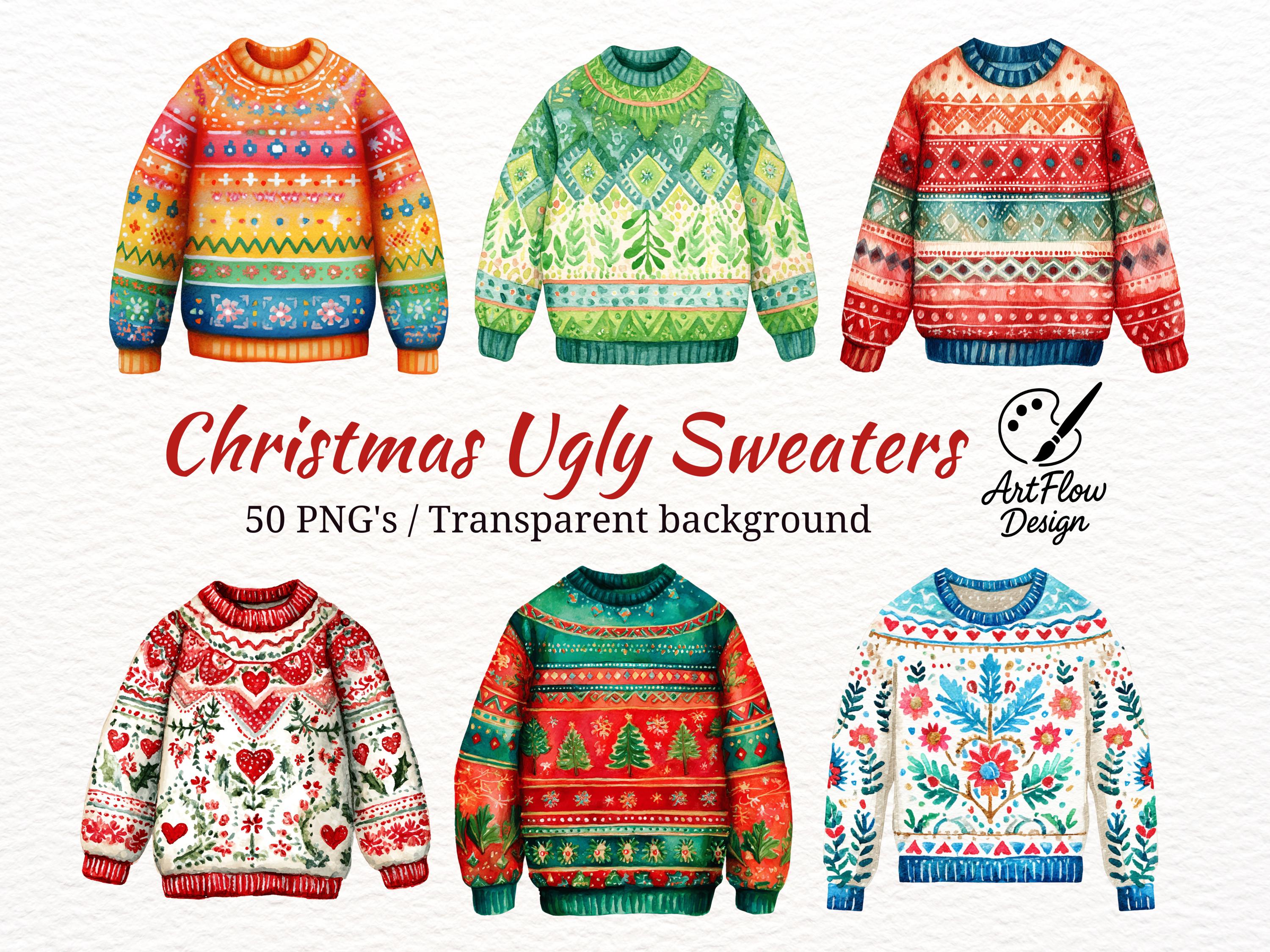 50 Pngs Watercolor Christmas Ugly Sweaters PNG Clipart – 50 Designs ...