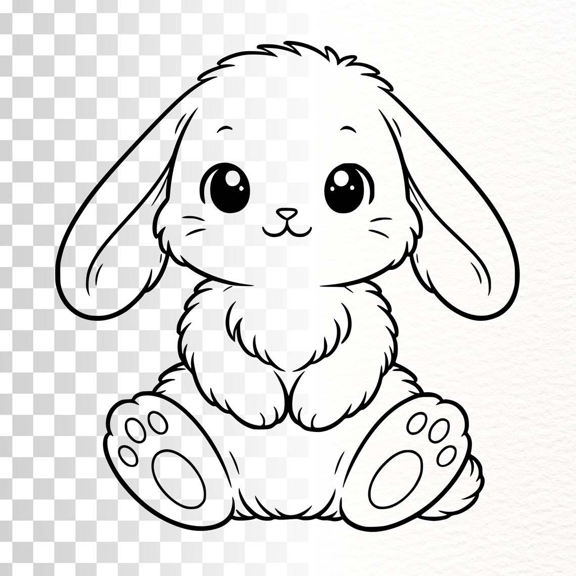 Kawaii Bunny Line Art, Rabbit Illustration (svg, Png, Eps, Dxf Digital ...