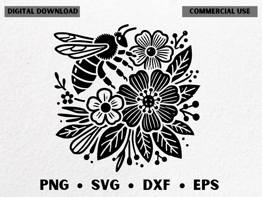 Floral Bee SVG Cut File, Spring Garden Silhouette, Laser Engraving ...