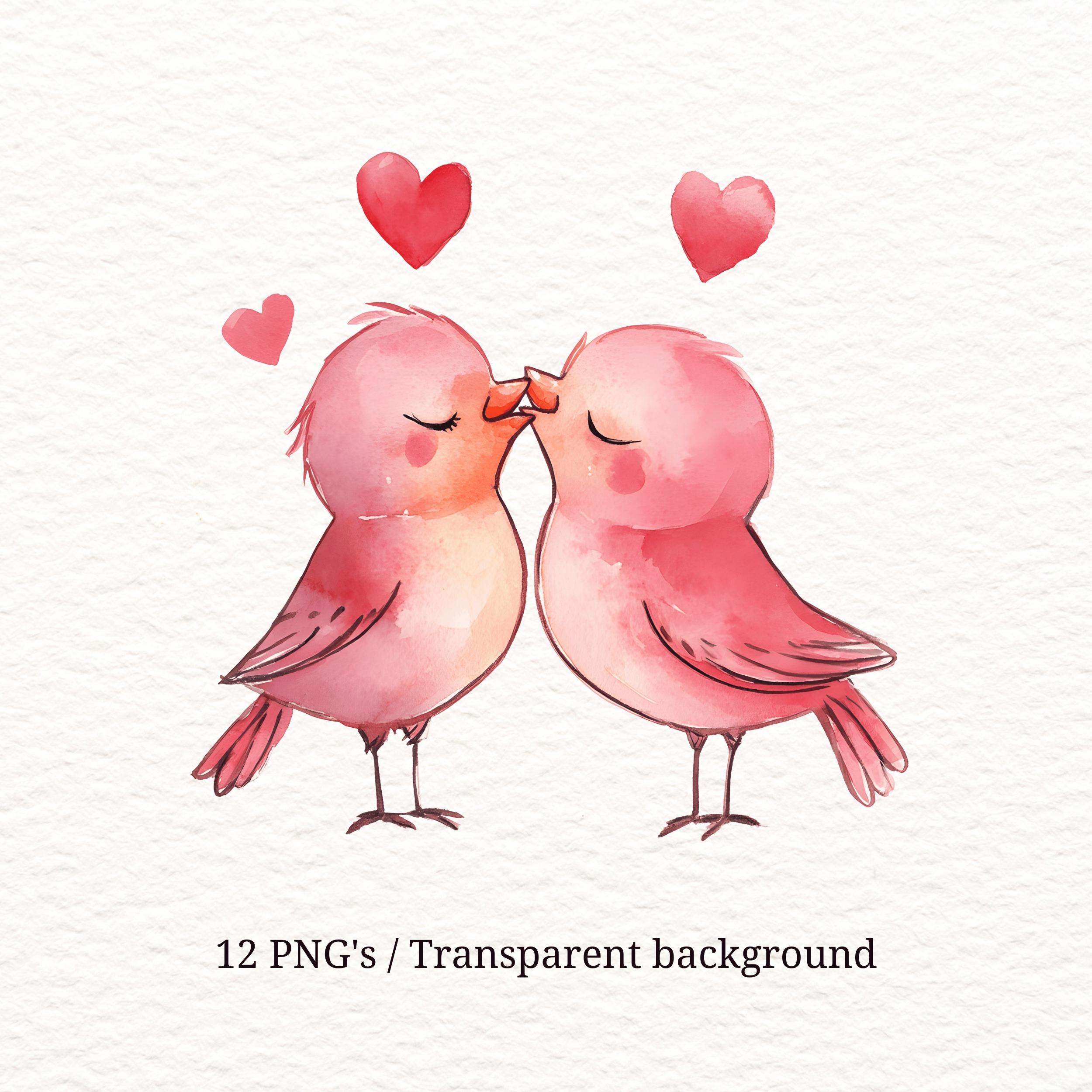 12 PNG Valentine Birds Clipart • Whimsical Love Birds • Pink Romantic ...