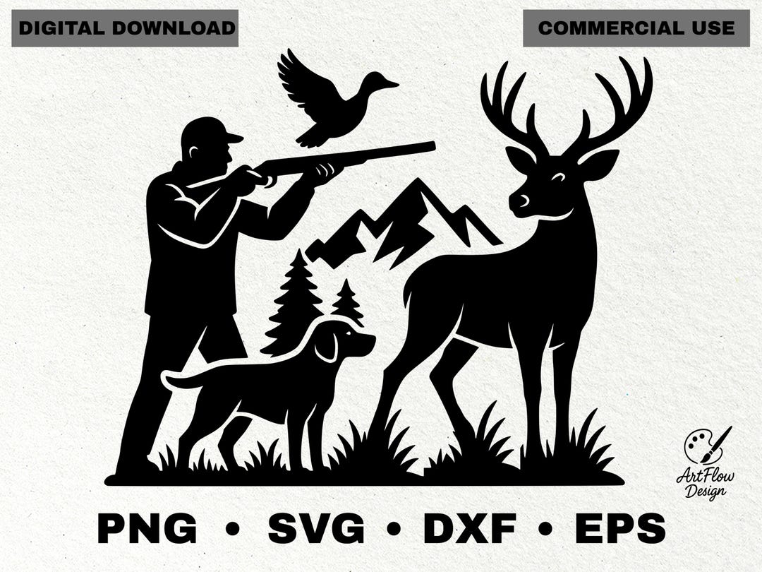 Hunting Silhouette Duck Hunting With Dog / Hunter With Dog Silhouette ...